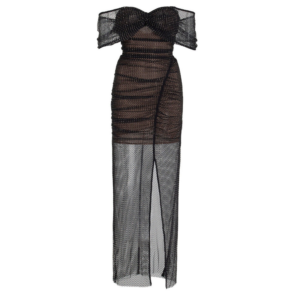 Rent Buy Self-Portrait Diamanté Off Shoulder Fishnet Dress | MY WARDROBE HQ